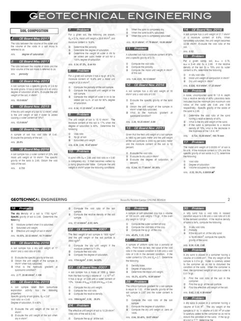 Practice Problems Geotechnical Engineering Pdf Loam Density