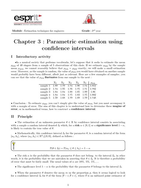 Chapter 3 Parametric Estimation Using Confidence Intervals Pdf Applied Statistics