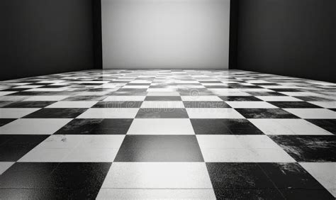 A Black And White Checkerboard Pattern Forms The Texture Of A Perspective Floor Background That
