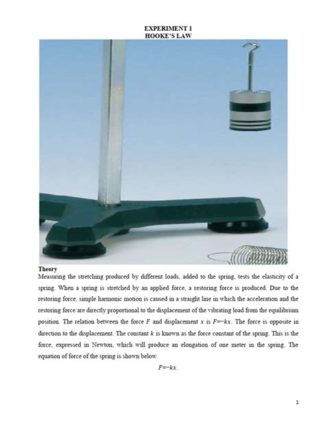 Experiment 1 Hookes Law Pdf