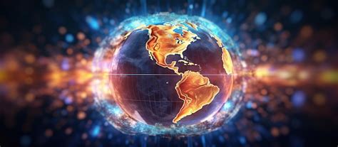 Premium Ai Image Technological Background Of The Hologram Planet Earth Connection Lines Around