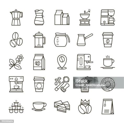 커피의 간단한 세트 관련 벡터 라인 아이콘 아이콘에 대한 스톡 벡터 아트 및 기타 이미지 아이콘 커피 마실 것 커피메이커