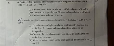 solved a ﻿suppose the equations of two regression lines are