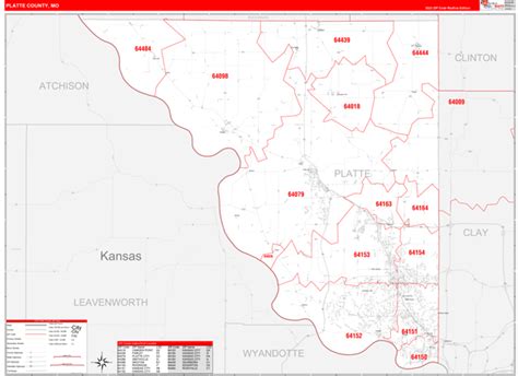 Platte County Mo Zip Code Wall Map Red Line Style By Marketmaps Mapsales