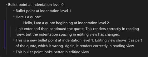 editing view broken indentation around quote block bug graveyard obsidian forum