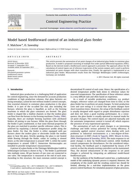Pdf Model Based Feedforward Control Of An Industrial Glass Feeder Dokumentips