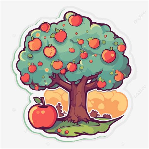 만화 사과 나무 스티커 그림 및 예술 클립 아트 벡터 고립 된 만화 귀여운 사과 나무와 스티커 디자인 상표 Png 일러스트 및 벡터 에 대한 무료 다운로드 Pngtree