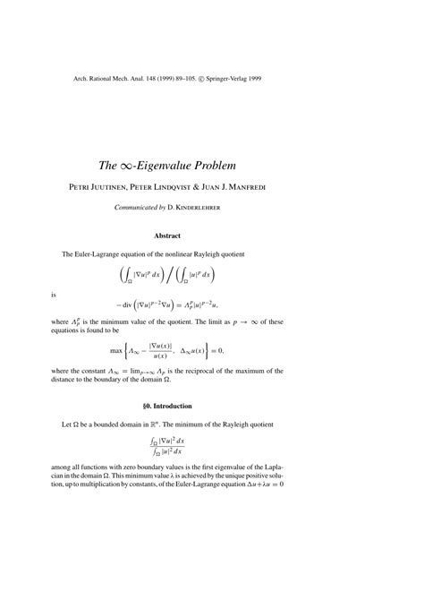 Pdf The ∞ Eigenvalue Problem