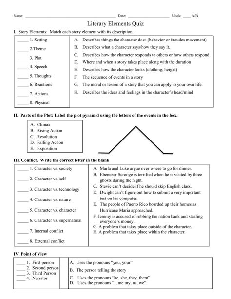 Literary Elements Quiz Plot Conflict Point Of View