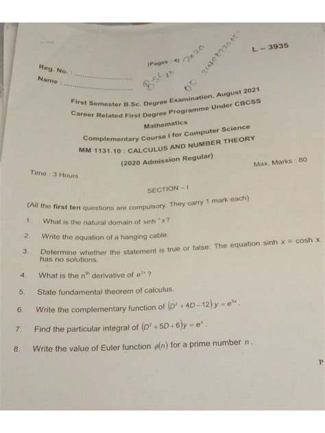 1st Sem Maths Question Papers Pdf