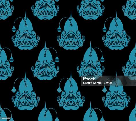 깊은 바다 물고기 패턴 이음새가 있습니다 낚시꾼 배경입니다 벡터 텍스처 귀여운에 대한 스톡 벡터 아트 및 기타 이미지 귀여운 깊은 낙서 드로잉 Istock