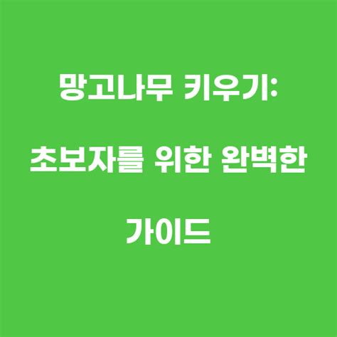 망고나무 키우기 초보자를 위한 완벽한 가이드