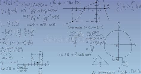 animation of mathematical equations and formulas floating against blue
