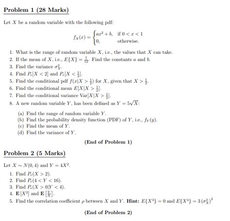 Solved Problem 1 28 Marks Let X Be A Random Variable With