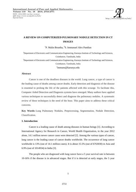 Pdf A Review On Computerized Pulmonary Nodule Detection … Dokumen Tips