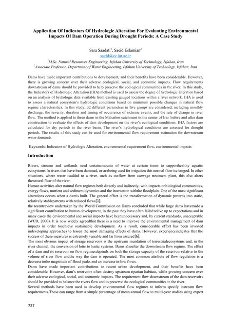 Pdf Application Of Indicators Of Hydrologic Alteration For Evaluating