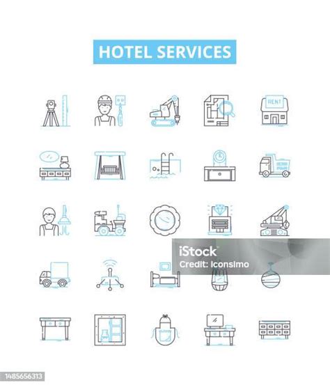 호텔 서비스 벡터 라인 아이콘이 설정되었습니다 숙박 편의 시설 레스토랑 케이터링 스파 수영장 수영 그림 개요 개념 기호 및 기호 아이콘에 대한 스톡 벡터 아트 및 기타