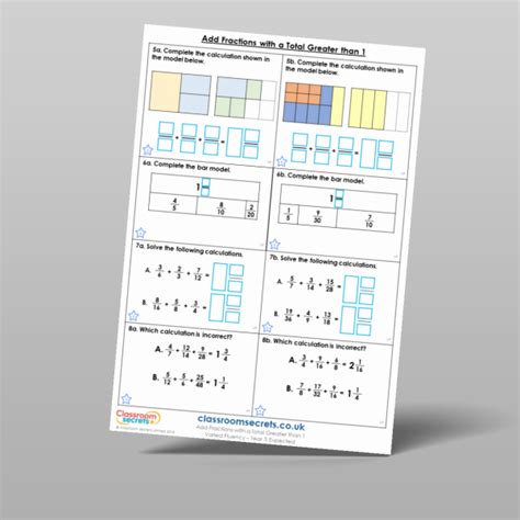 Year 5 Add Fractions With A Total Greater Than 1 Varied Fluency Resource Classroom Secrets