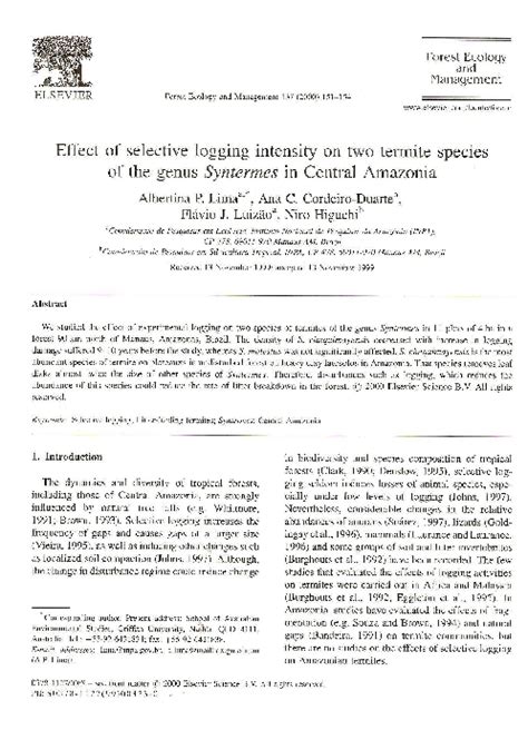 Pdf Effect Of Selective Logging Intensity On Two Termite Species Of
