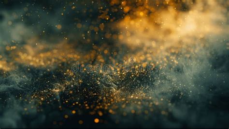 Golden Bokeh Particle Burst On Dark Backdrop Abstract Glittering Texture Stock Illustration