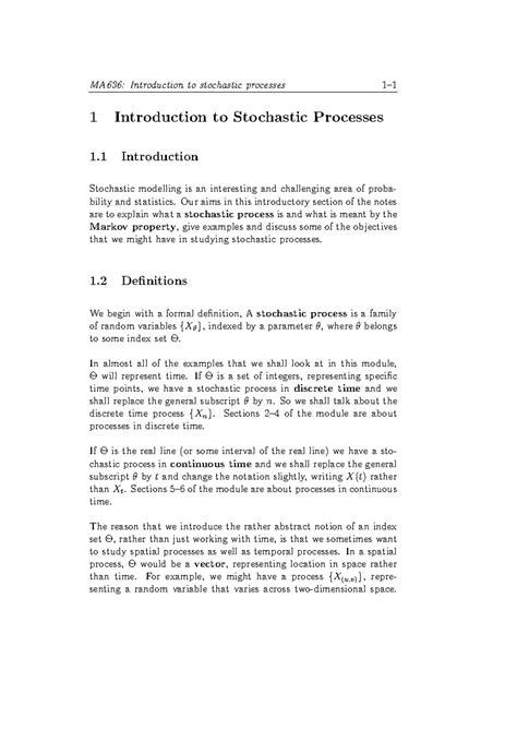 Notes For Stochastic Processes 1 Introduction To Stochastic Processes 1 Introduction