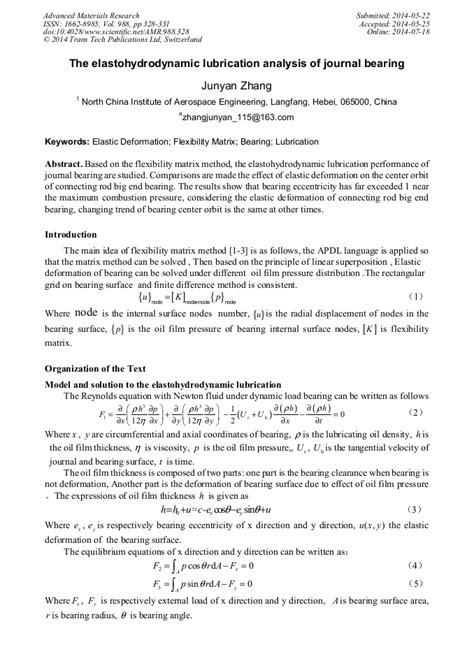 The Elastohydrodynamic Lubrication Analysis Of Journal Bearing Scientificnet