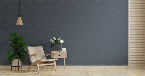 빈 진한 파란색 벽 배경에 안락의자가 있는 멋진 가구가 있는 현대적인 인테리어 객실 3d 렌더링 사진 Unsplash의 태국 이미지