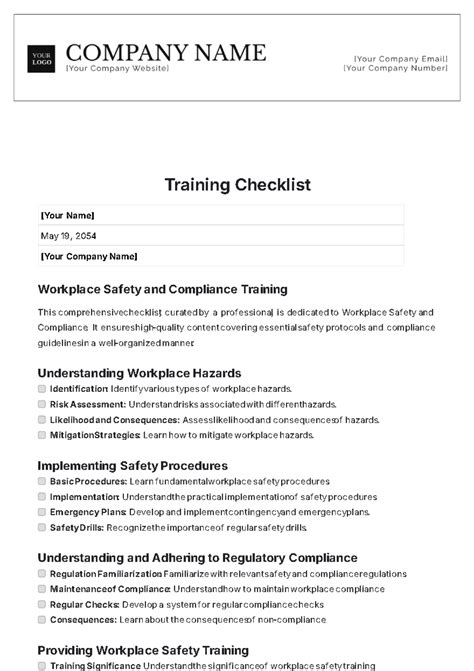 Free Training Checklist Sample Template To Edit Online