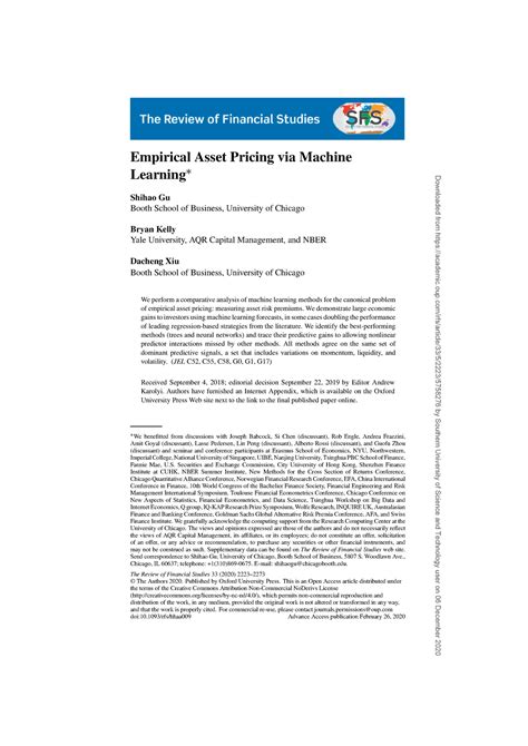 Gu Kelly And Xiu Rfs 2020 Empirical Asset Pricing Via Machine Learning Empirical Asset Pricing