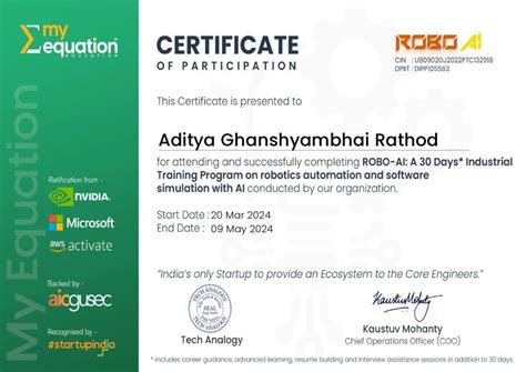 Completed My Equations Robo Ai Training Program Aditya Rathod