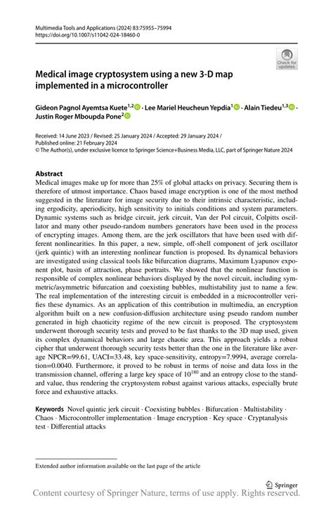 Medical Image Cryptosystem Using A New 3 D Map Implemented In A Microcontroller Request Pdf