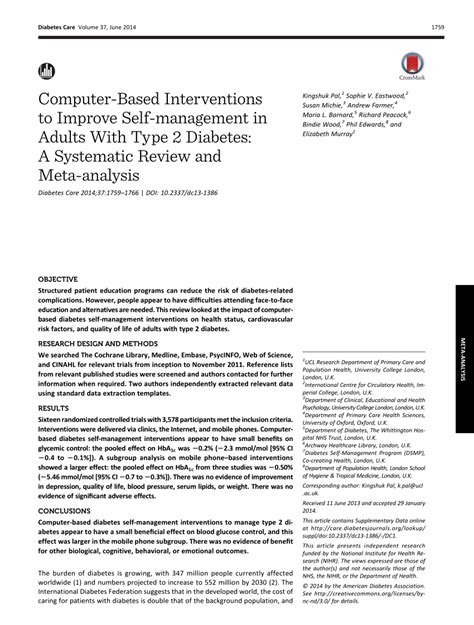 Pdf Computer Based Interventions To Improve Self Management In Adults