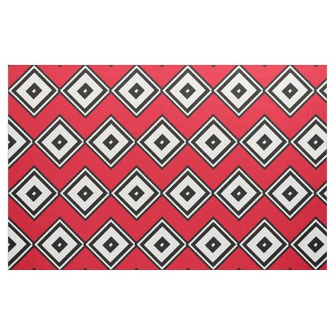 Red Black And White Squares Geometric Pattern Fabric Zazzle