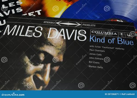 Closeup Of Jazz Vinyl Record Album Cover Miles Davis Kind Of Blue From
