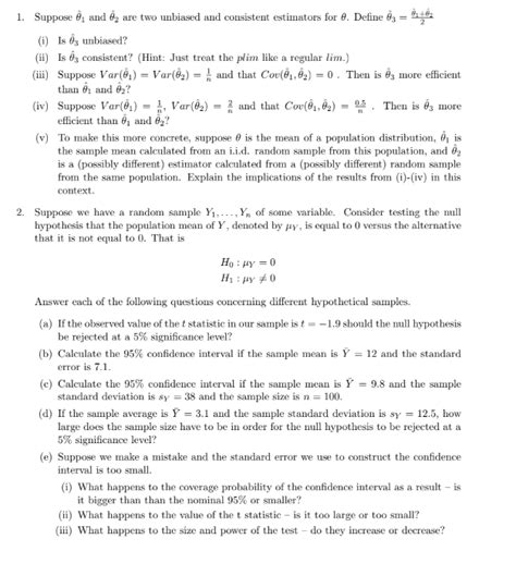 1 Suppose θ 1 And θ 2 Are Two Unbiased And