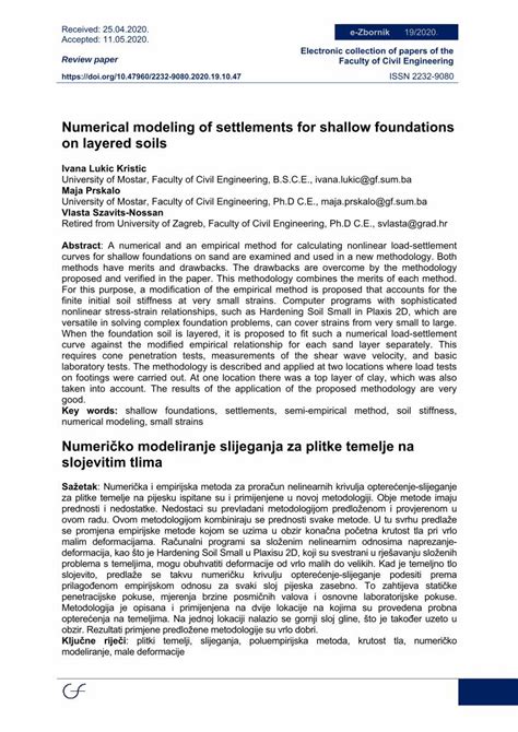 Pdf Numerical Modeling Of Settlements For Shallow Foundations Dokumentips