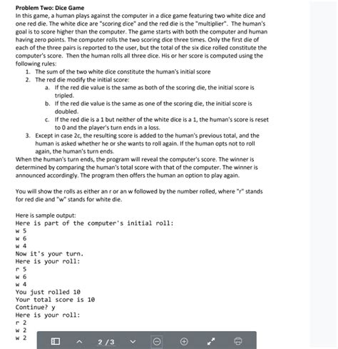 Solved Problem Two Dice Game In This Game A Human Plays