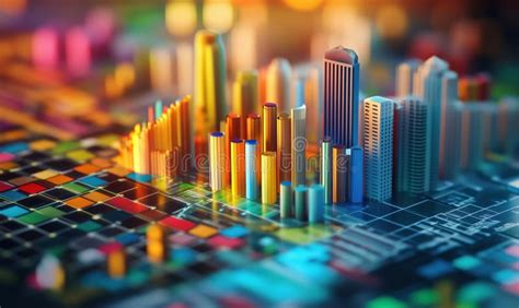 Colorful 3d City Skyline With Vibrant Data Visualization Elements And
