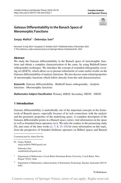 Gateaux Differentiability In The Banach Space Of Meromorphic Functions
