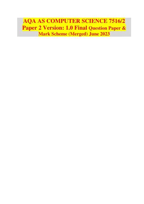 AQA AS COMPUTER SCIENCE Paper Version Final Question Paper Mark Scheme Merged