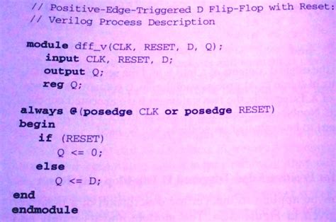 Positive Edge Triggered D Flip Flop With Reset Verilog Process Description Module Dffv