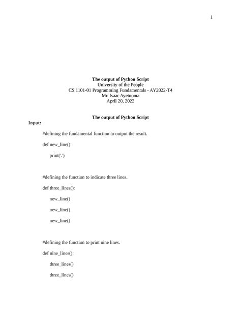 Cs1101 Programming Assignment Unit 2 Output Of Python Script The