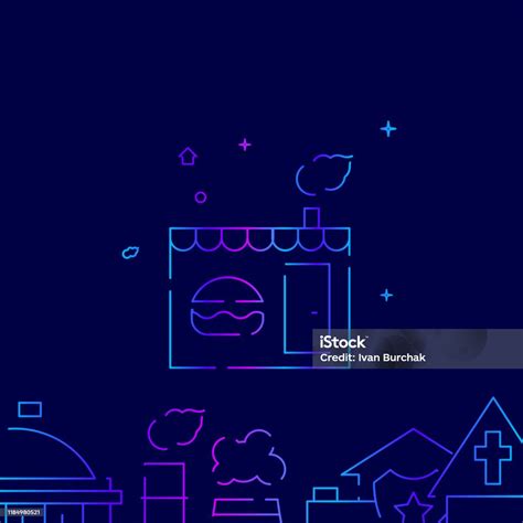 비스트로 햄버거 가게 패스트 푸드 벡터 그라데이션 라인 아이콘 어두운 파란색 배경에 그림 관련 하단 테두리 0명에 대한 스톡 벡터 아트 및 기타 이미지 Istock