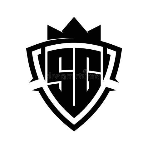 Sg Letter Bold Monogram Triangle Curve Shield Shape With Crown Black
