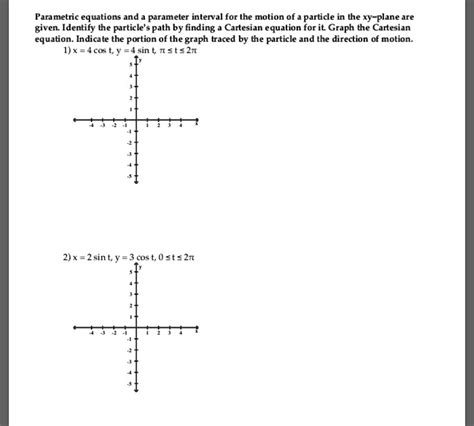 parametric equations and a parameter interval for the motion of a particle in the xy plane are