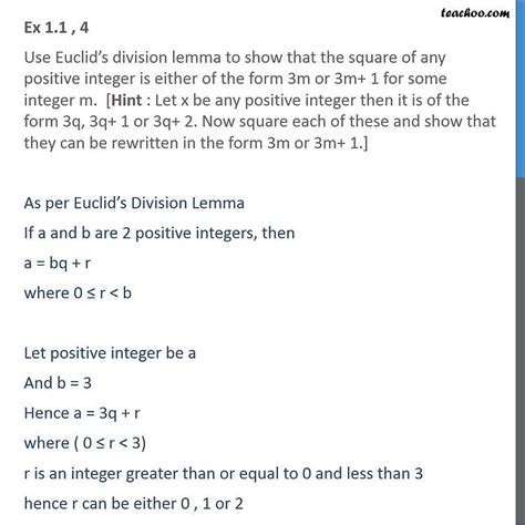 Question 4 Use Euclids Division Lemma To Show That Square