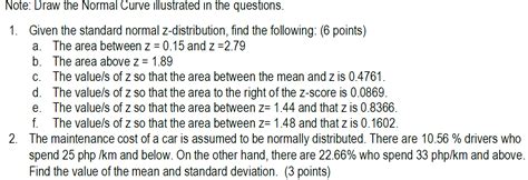 Solved Note Draw The Normal Curve Illustrated In The Chegg