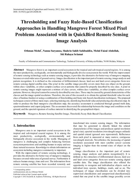 Pdf Thresholding And Fuzzy Rule Based Classification Approaches In Handling Mangrove Forest