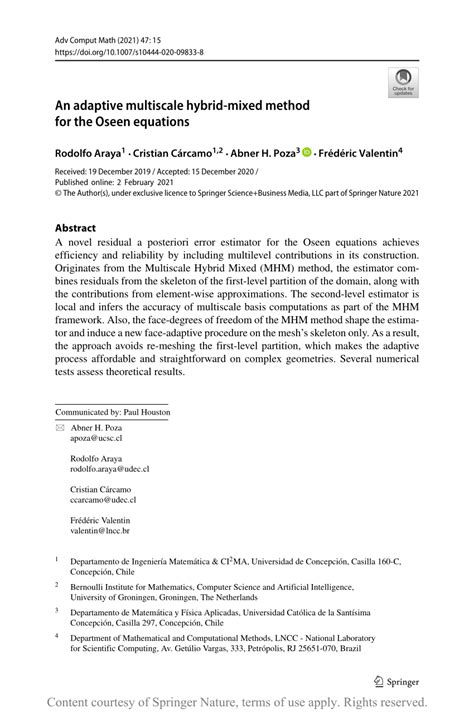 An Adaptive Multiscale Hybrid Mixed Method For The Oseen Equations Request Pdf