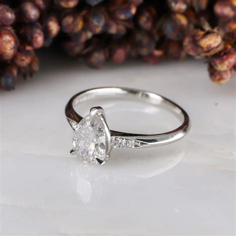 Platinum Salt And Pepper Pear Shape Diamond Mini Coco Ring Baroque Jewellery